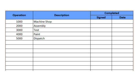 Manufacturing Traveller Excel Template - Metis Automation
